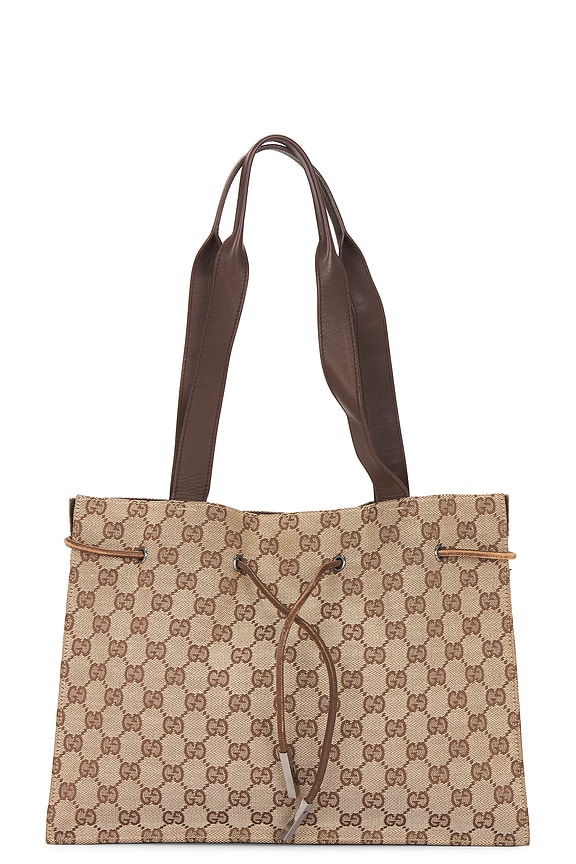 FWRD Renew Gucci Drawstring Tote Bag in Beige | REVOLVE