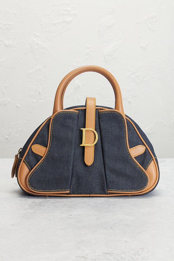 FWRD Renew Dior Denim Double Saddle Bowler Bag in Blue | REVOLVE