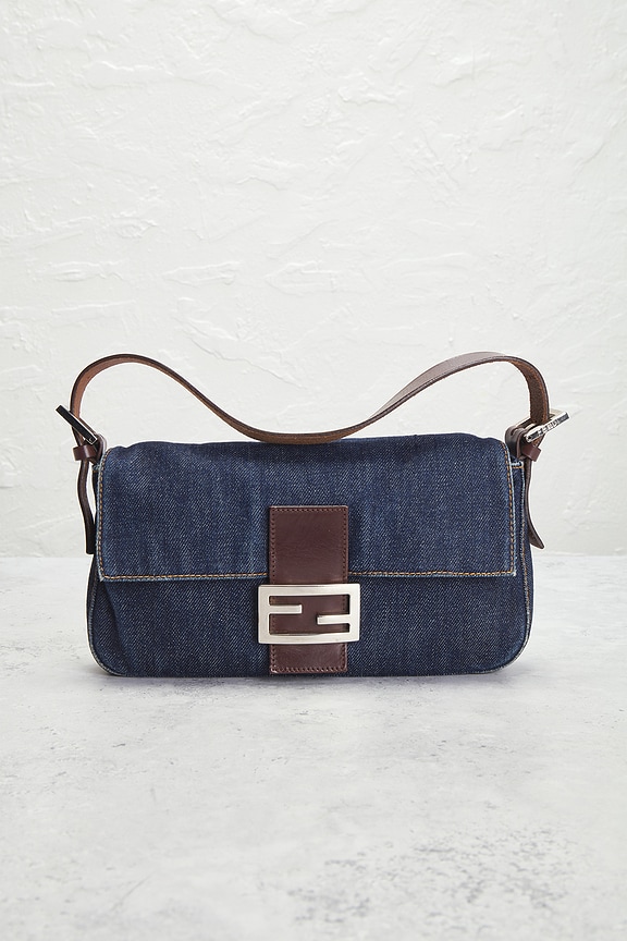 FWRD Renew Fendi Denim Baguette Shoulder Bag in Blue | REVOLVE