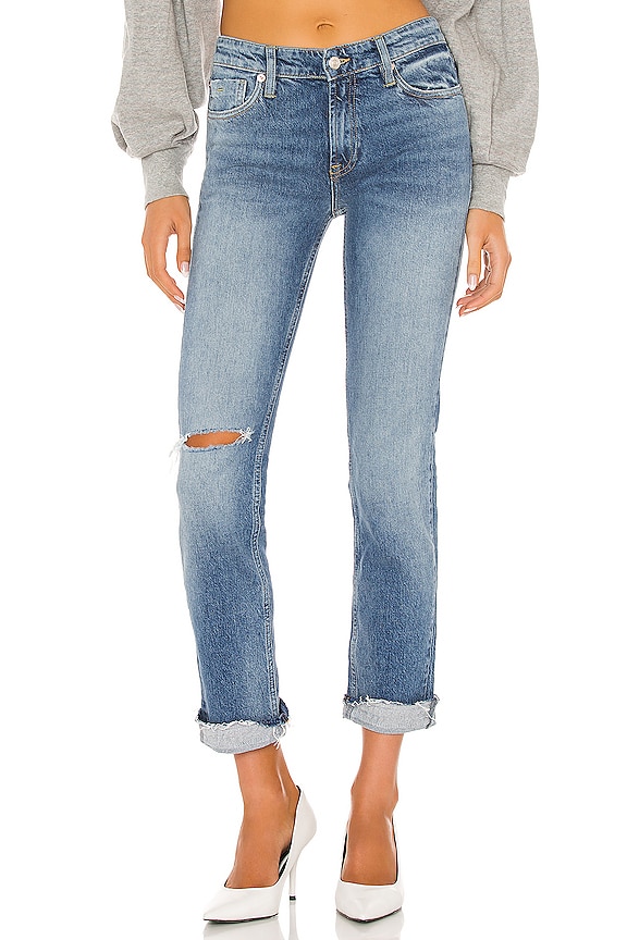 Free People Cuffed Slim Boyfriend Jean in Mid Blue | REVOLVE