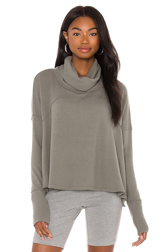Free People Cozy Time Funnel Pullover in Pine | REVOLVE