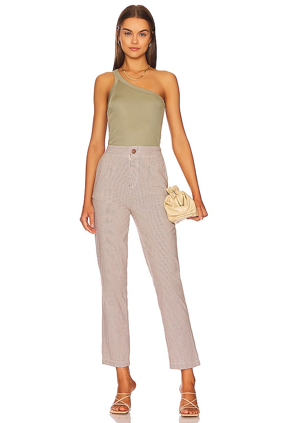 Free People Kate Plaid Straight Leg Pant in Brown & White | REVOLVE