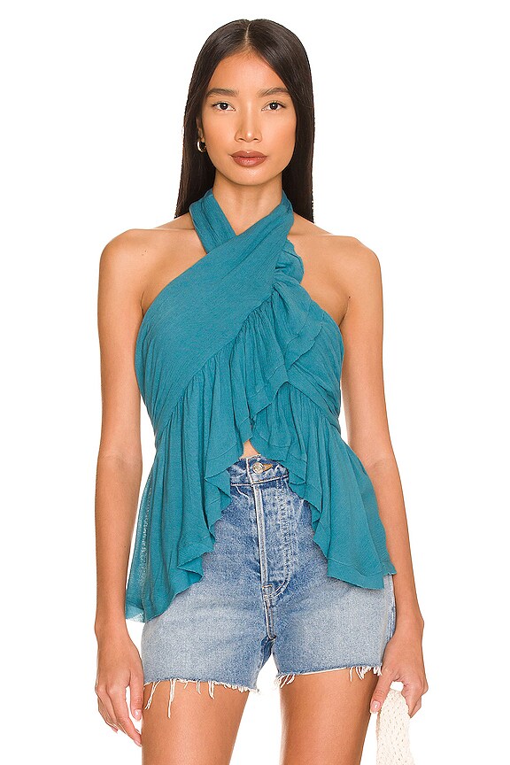 Free People Chrissy Cross Tank in Larkspur | REVOLVE