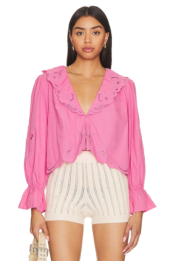 Free People Maisie Cutwork Top in Bubblegum | REVOLVE
