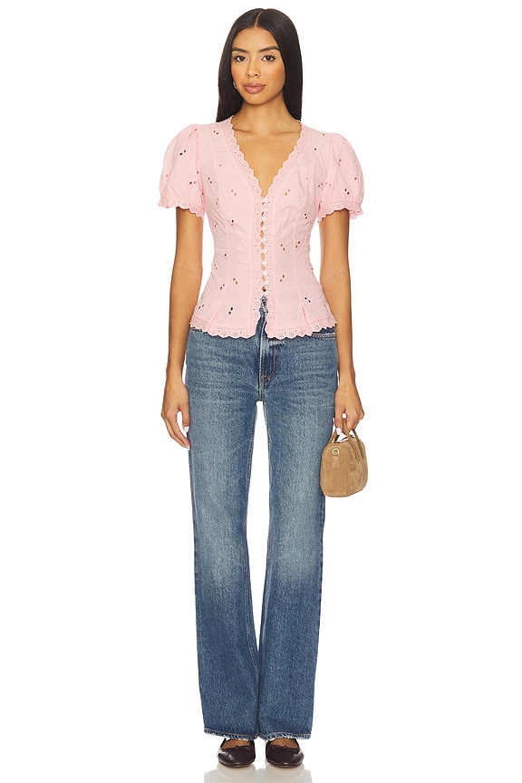 Free People x REVOLVE Belle Eyelet Blouse in Pink | REVOLVE