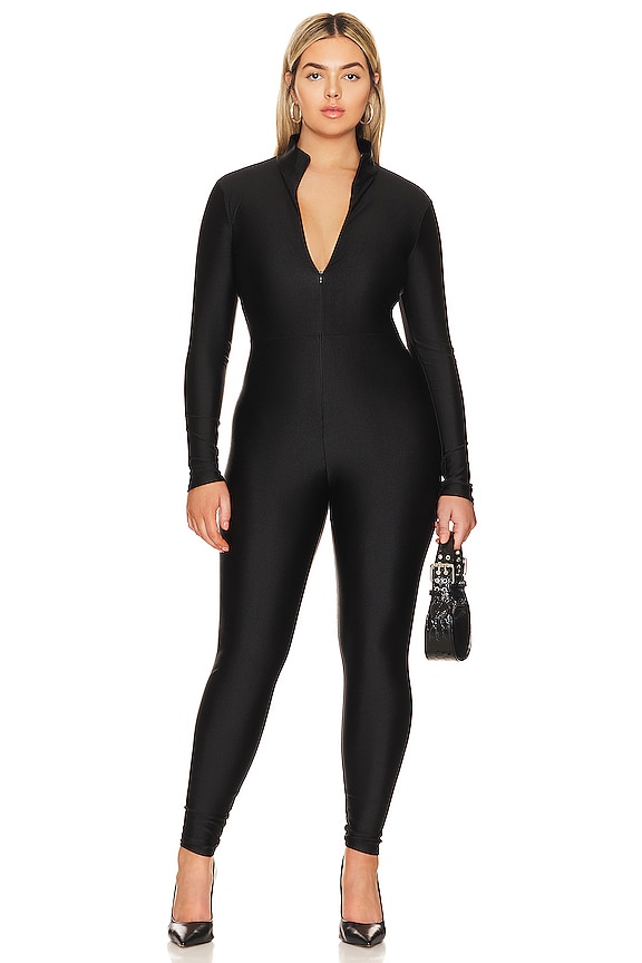 Good American Long Sleeve Zip Up Catsuit in Black001 | REVOLVE