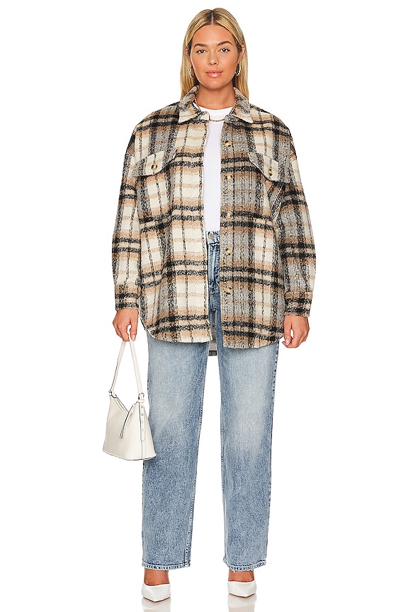 Good American Neutral Plaid Shacket in Neutral Plaid in Neutral ...