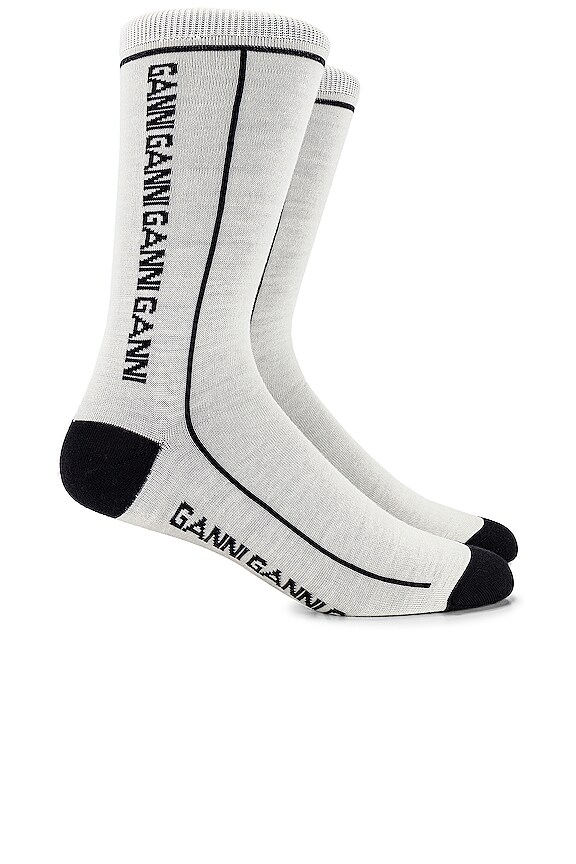 Ganni Logo Socks in Egret | REVOLVE