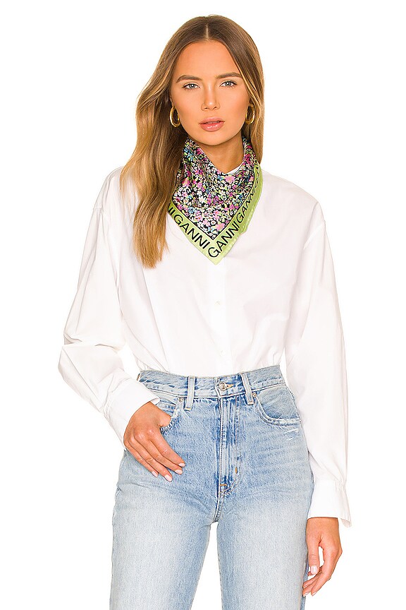 Ganni Silk Twill Scarf in Placid Blue | REVOLVE