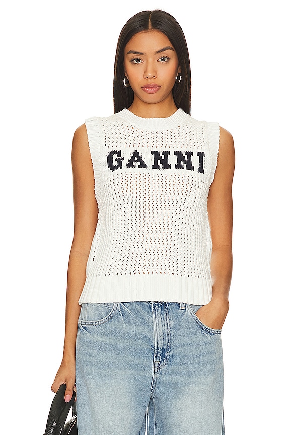 Ganni Cotton Rope Vest in Egret | REVOLVE