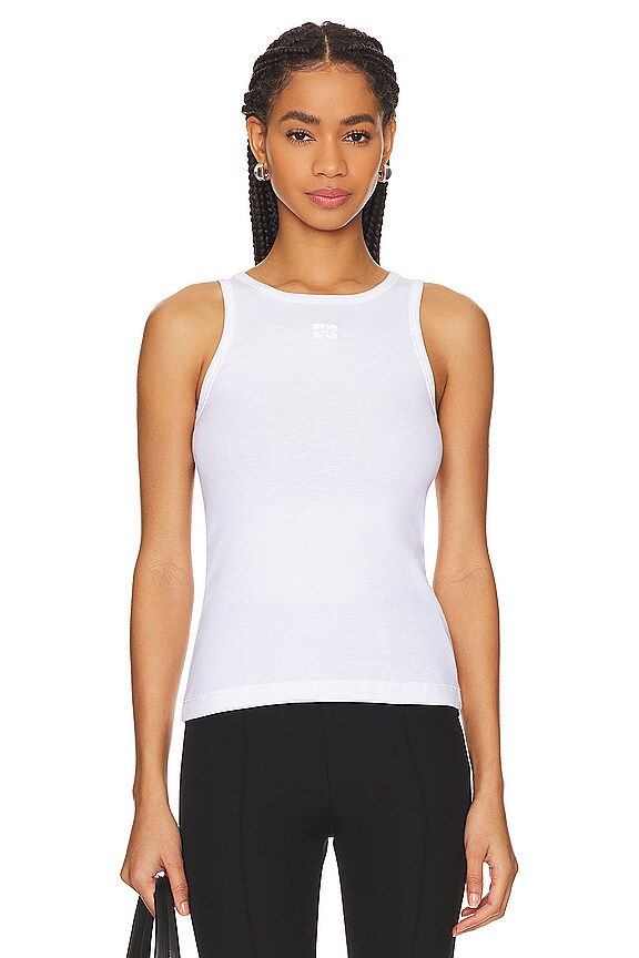 Ganni Soft Cotton Rib Tank Top In Bright White REVOLVE