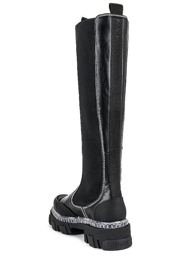 Ganni Cleated High Chelsea Boot in Black | REVOLVE