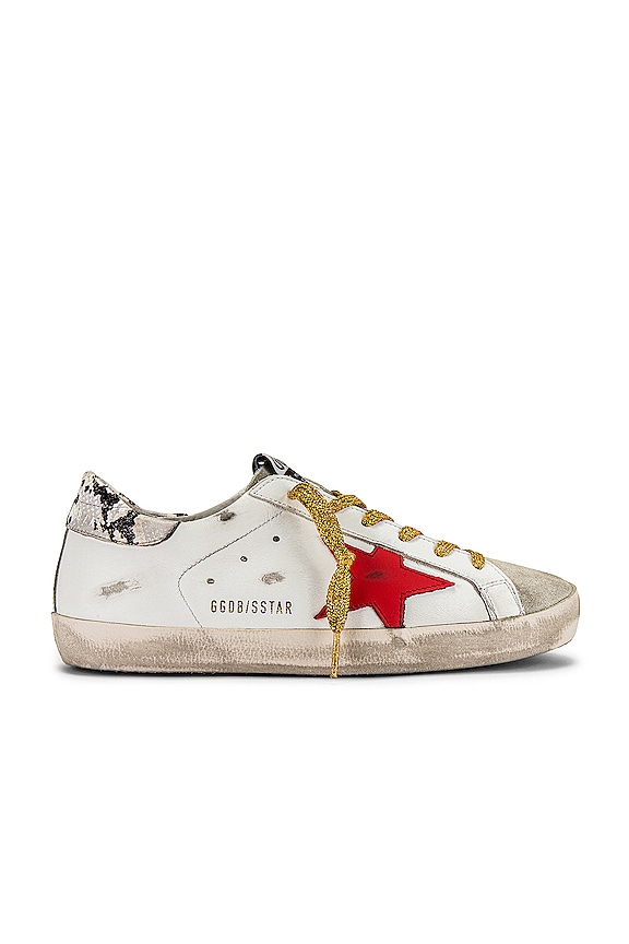 Golden Goose Superstar Sneaker in Ice, White, Red, & Rock Snake | REVOLVE