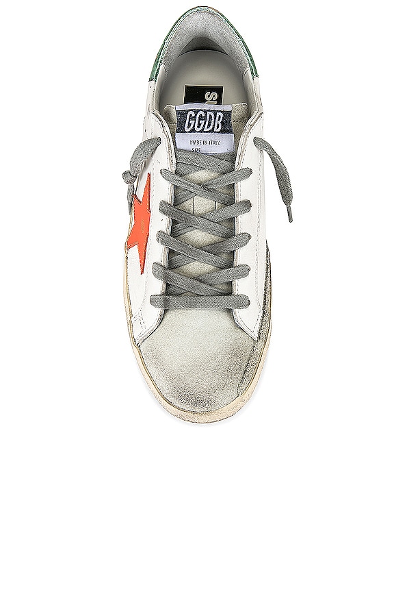 Golden Goose Superstar Sneaker in White, Orange, & Pastel Green | REVOLVE