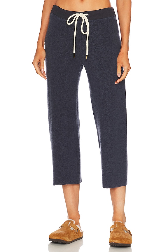 The Great Fleece Cropped Wide Leg Sweatpant in Navy | REVOLVE