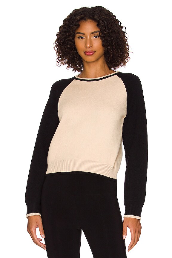 MONROW Super Soft Color Block Sweater in Black & Off White | REVOLVE