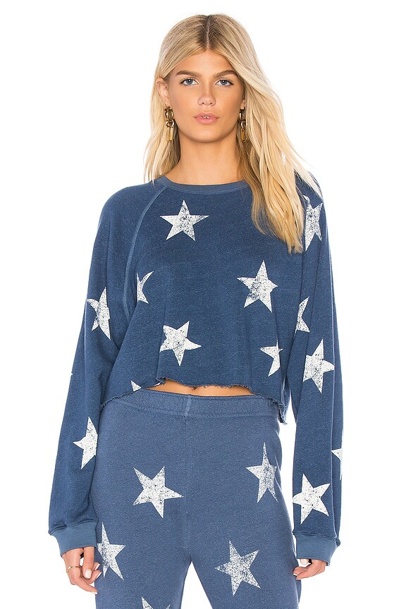 MONROW Star Raglan Sweatshirt in Jean Blue | REVOLVE