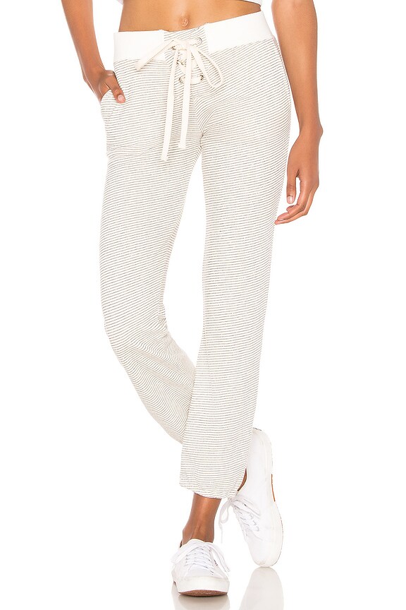MONROW Pinstripe Lace Up Sweat in Natural | REVOLVE