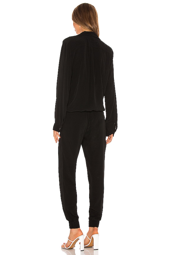 MONROW Crepe Long Sleeve Jumpsuit in Black | REVOLVE