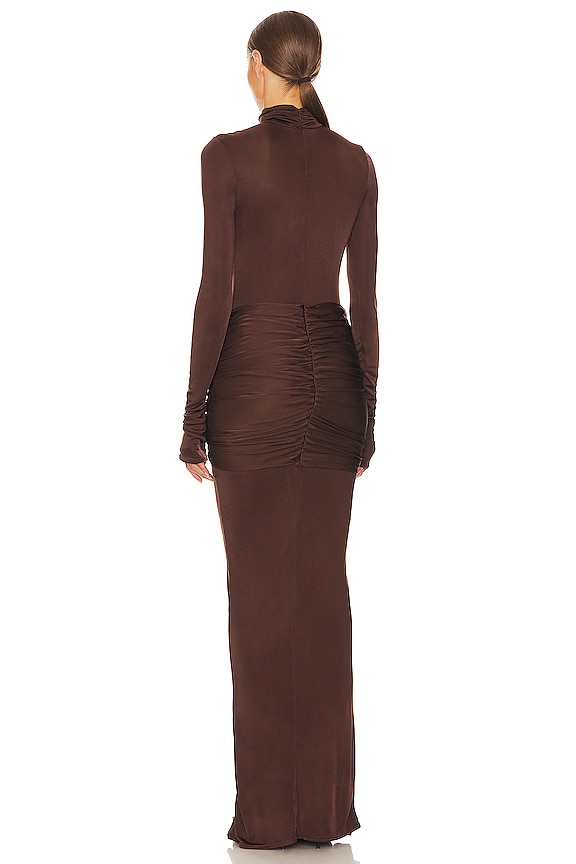 Helsa Slinky Jersey Sarong Maxi Dress in Chocolate Brown | REVOLVE