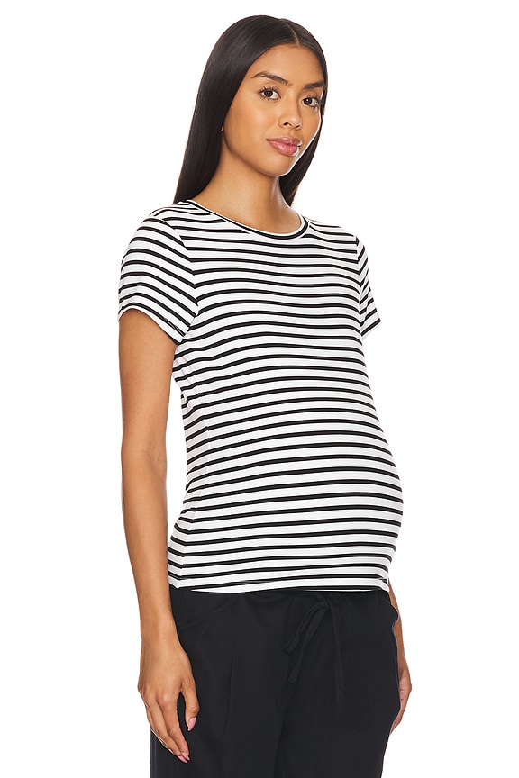 HATCH Maternity Crewneck Tee in Black & White Stripe | REVOLVE