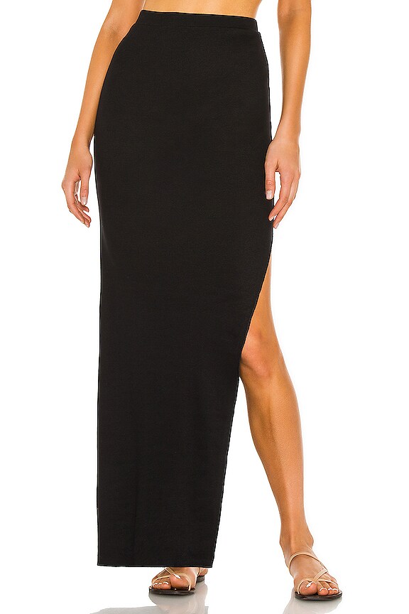Indah Boss Solid Side Slit Maxi Skirt in Black | REVOLVE