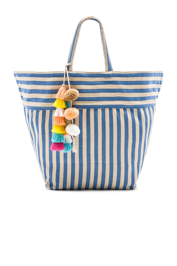 JADEtribe Valerie Beach Bag Tassel Pom in Sky | REVOLVE