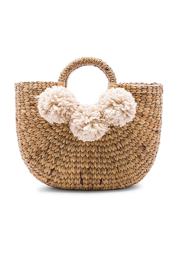 JADEtribe Small Sabai 3 Pom Basket in Sand | REVOLVE