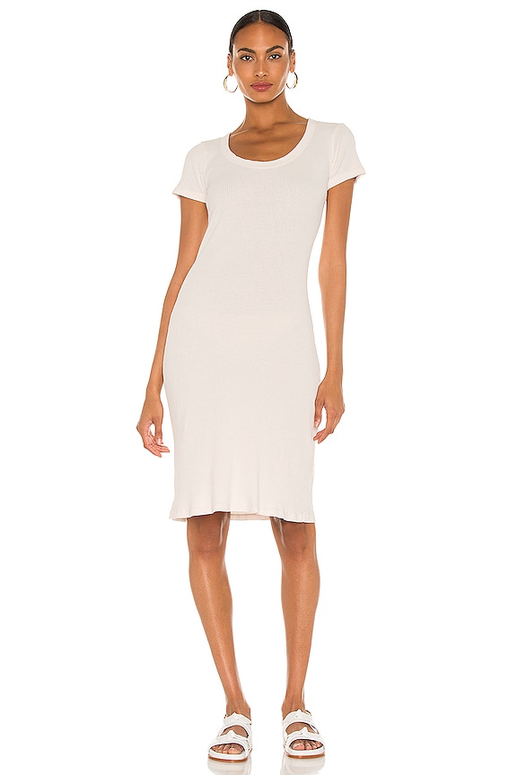 James Perse U Neck Short Sleeve Dress in Oyster | REVOLVE