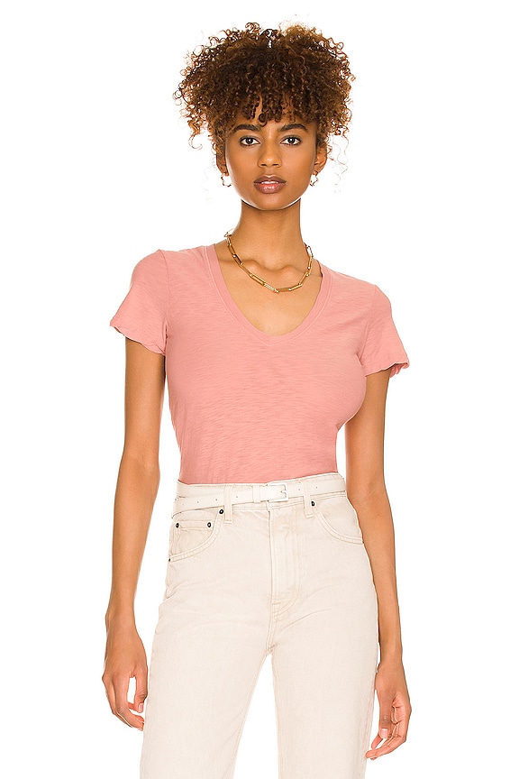 James Perse Reverse Binding Tee in Old Rose | REVOLVE