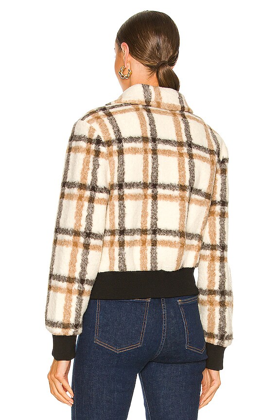 JONATHAN SIMKHAI STANDARD Pia Jacket in Camel Plaid Sherpa | REVOLVE