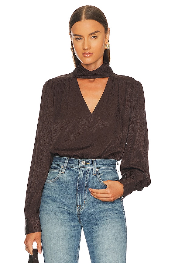 Jonathan Simkhai Standard Janelle Mock Neck Cutout Top In Chocolate