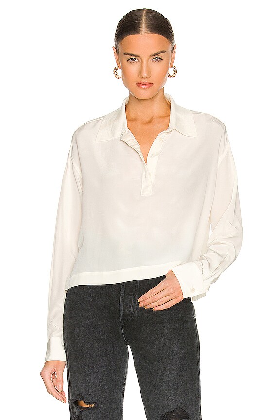 JOHN ELLIOTT Silk Henley in Parchment | REVOLVE