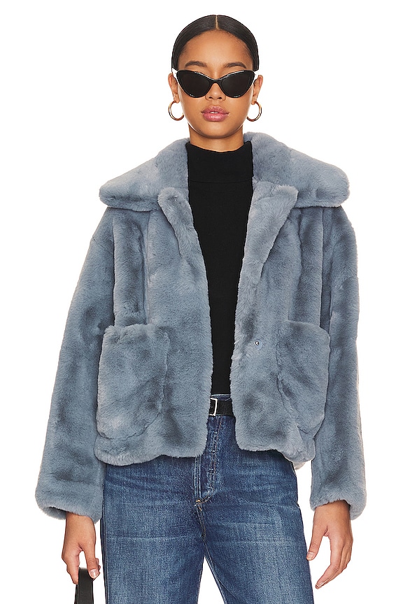 Jakke Traci Cropped Faux Fur Coat in Blue | REVOLVE