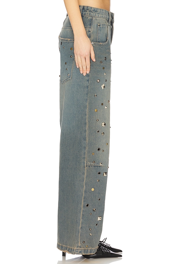 Jaded London Studded Colossus Wide Leg Jeans in Grey | REVOLVE