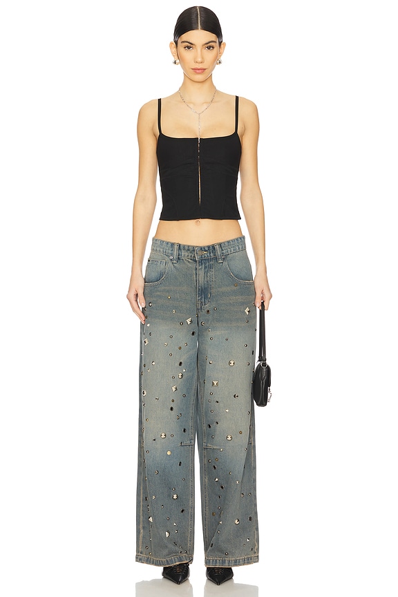 Jaded London Studded Colossus Wide Leg Jeans in Grey | REVOLVE
