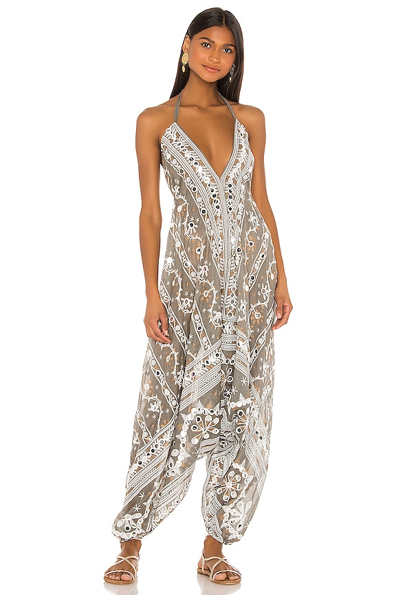 juliet dunn Cotton Nomad Print Jumpsuit in Slate & White | REVOLVE