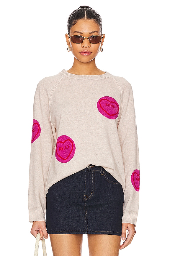JUMPER 1234 All Over Love Hearts Sweater in Oatmeal & Honeysuckle | REVOLVE