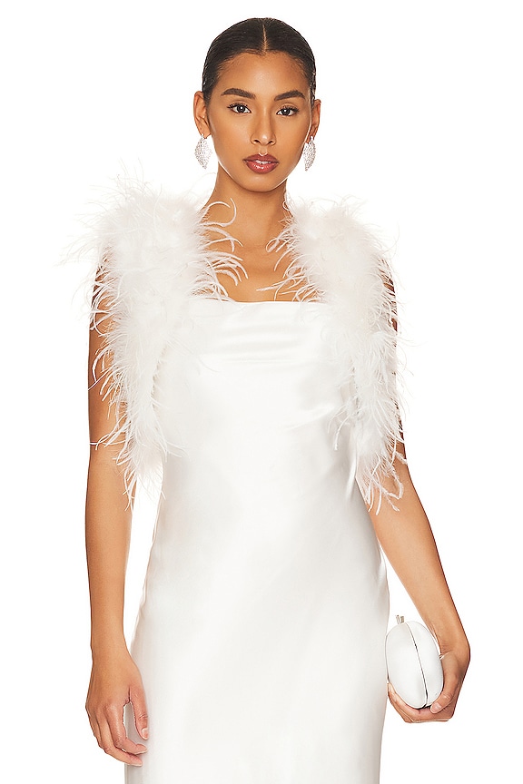 LAMARQUE Didina Feather Bolero Jacket in White | REVOLVE