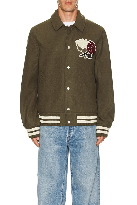 Les Deux Felipe Varsity Wool Jacket in Olive Night | REVOLVE