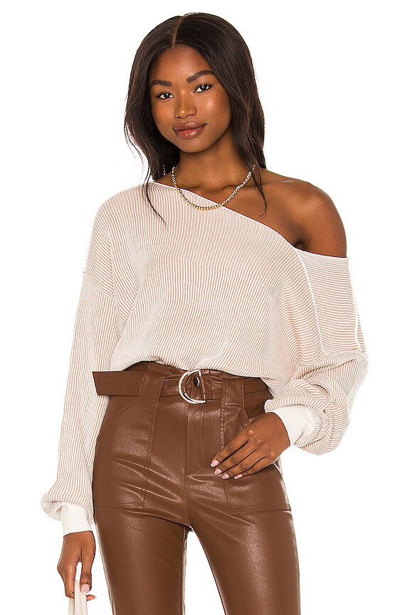 Line & Dot Favorite Off the Shoulder Sweater in Ivory &Taupe in Ivory ...
