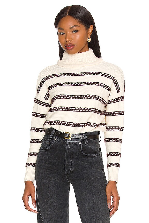 Line & Dot Striped Sweater in Creme & Brown | REVOLVE