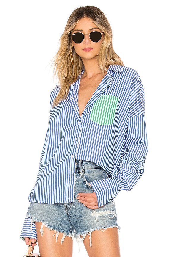 Line & Dot Skylar Shirt in White & Blue | REVOLVE