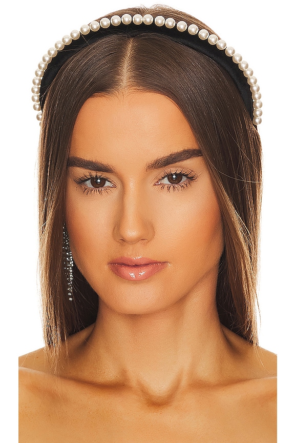 Lele Sadoughi Pearl Embellished Velvet Gigi Headband In Jet Revolve