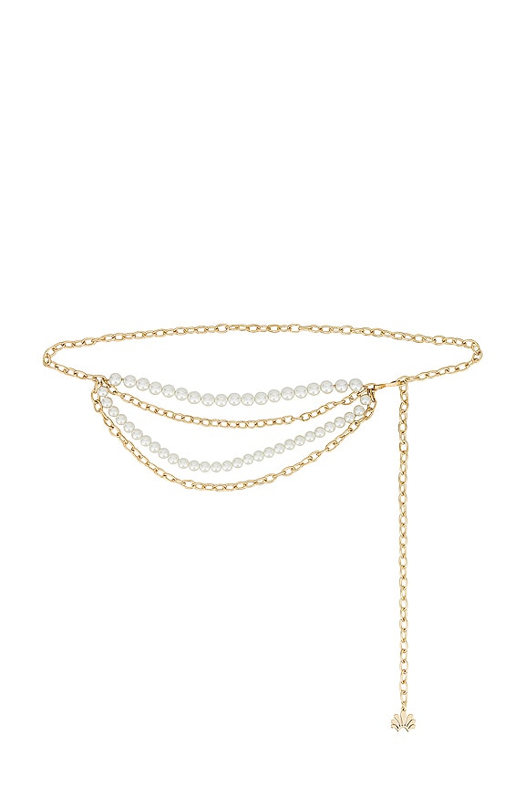 Lele Sadoughi Lela Pearl & Chain Belt in Gold | REVOLVE
