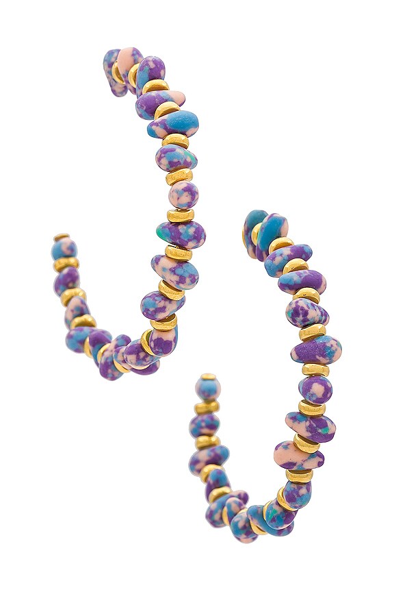 Lele Sadoughi Candy Beaded Large Hoops in Lavender Confetti | REVOLVE