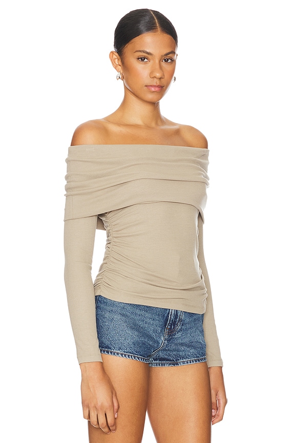 LNA Liya Ribbed Fold Over Top in Timber Wolf | REVOLVE