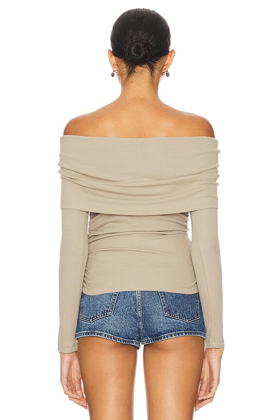 LNA Liya Ribbed Fold Over Top in Timber Wolf | REVOLVE