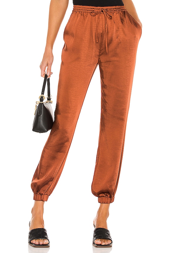 LPA Elastic Waist Pant with Leg Cuff in Cherry Brown | REVOLVE