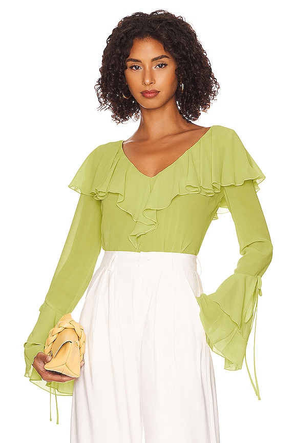 LPA Elaine Flounce Blouse in Key Lime | REVOLVE